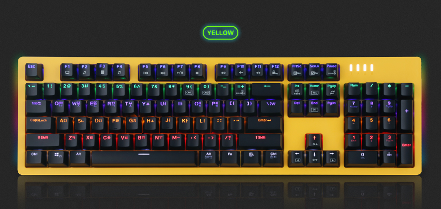 K516 축교환 측면 RGB 라이팅 이중사출 게이밍 기계식 키보드 (옐로우, 청축) | ABKO